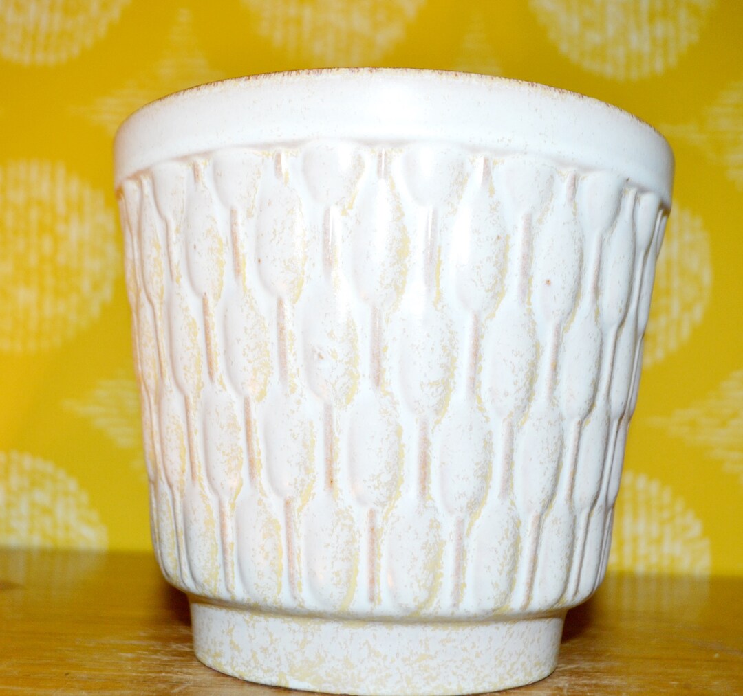 Vintage Planter 50s Ceramic Flowerpot Beige /white Plant Pot Mid ...