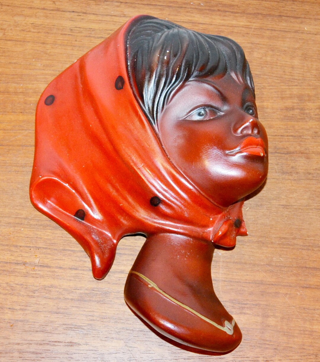 Vintage Ceramic Wall Mask, Brown/red, by Cortendorf, 1950s, Mid-century ...