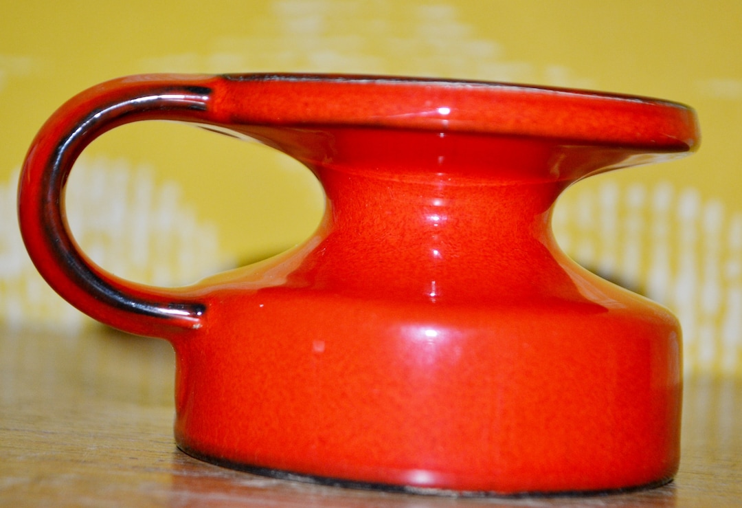 Vintage Candlestick Red Ceramic Seventies 70s Retro Mid Century Space ...