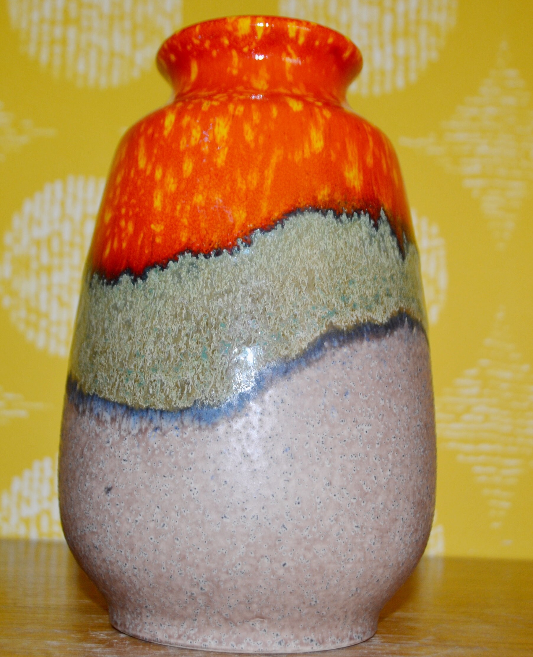 Vintage Ceramic Fat Lava Vase by Bay, Orange/green/beige, 70s Design ...