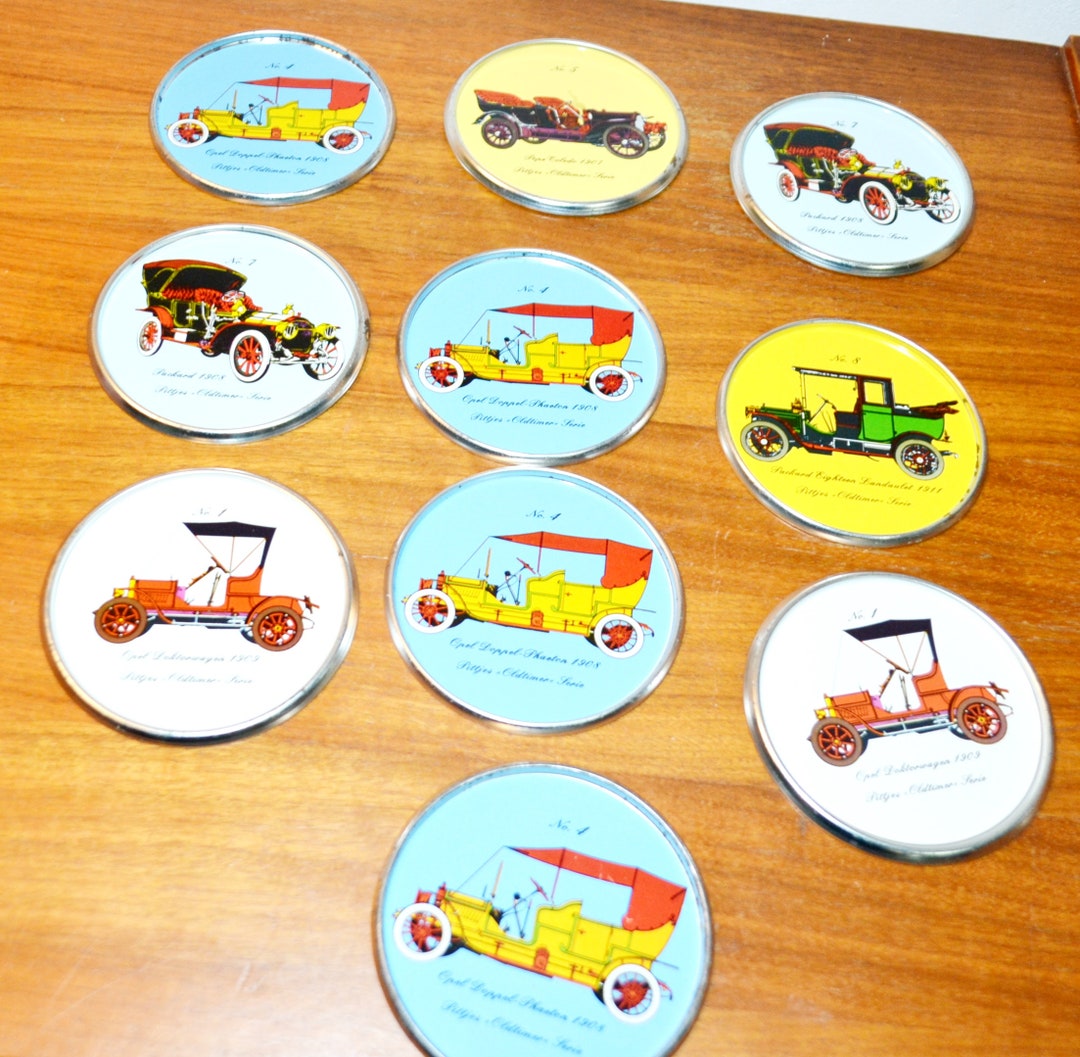 Vintage Coasters Oldtimer Metal Sheet Colorful 60s Coasters Retro ...