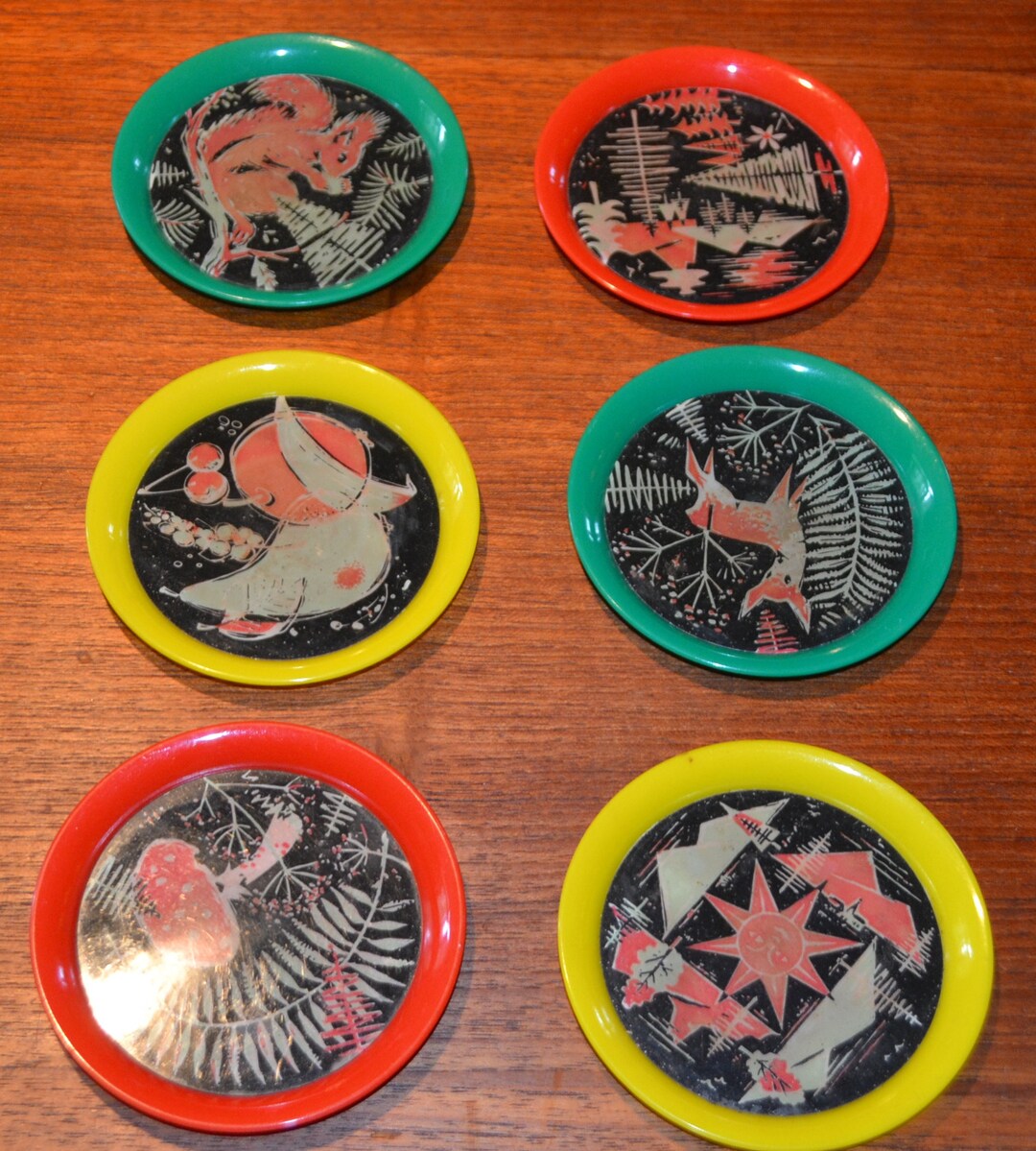 Vintage Plastic Coasters, Colorful, 1950s, Space Age, Retro, Mid ...