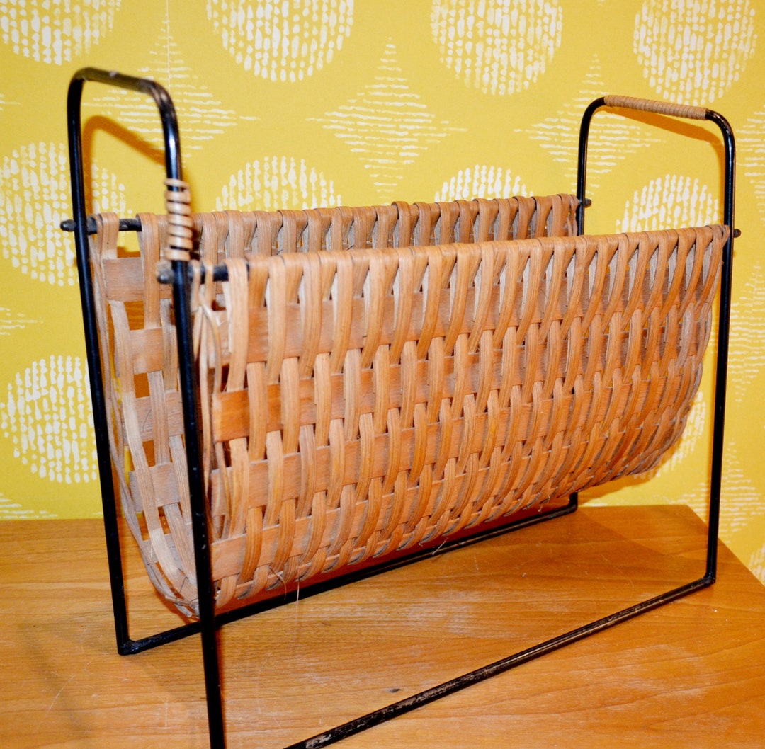 Vintage Newspaper Rack Metal / Wood Brown / Black 60s Beautiful Design ...