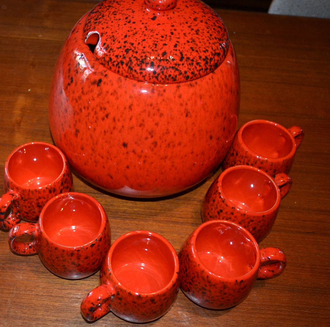 Vintage Punch Set Red Ceramic 60s Set - Etsy