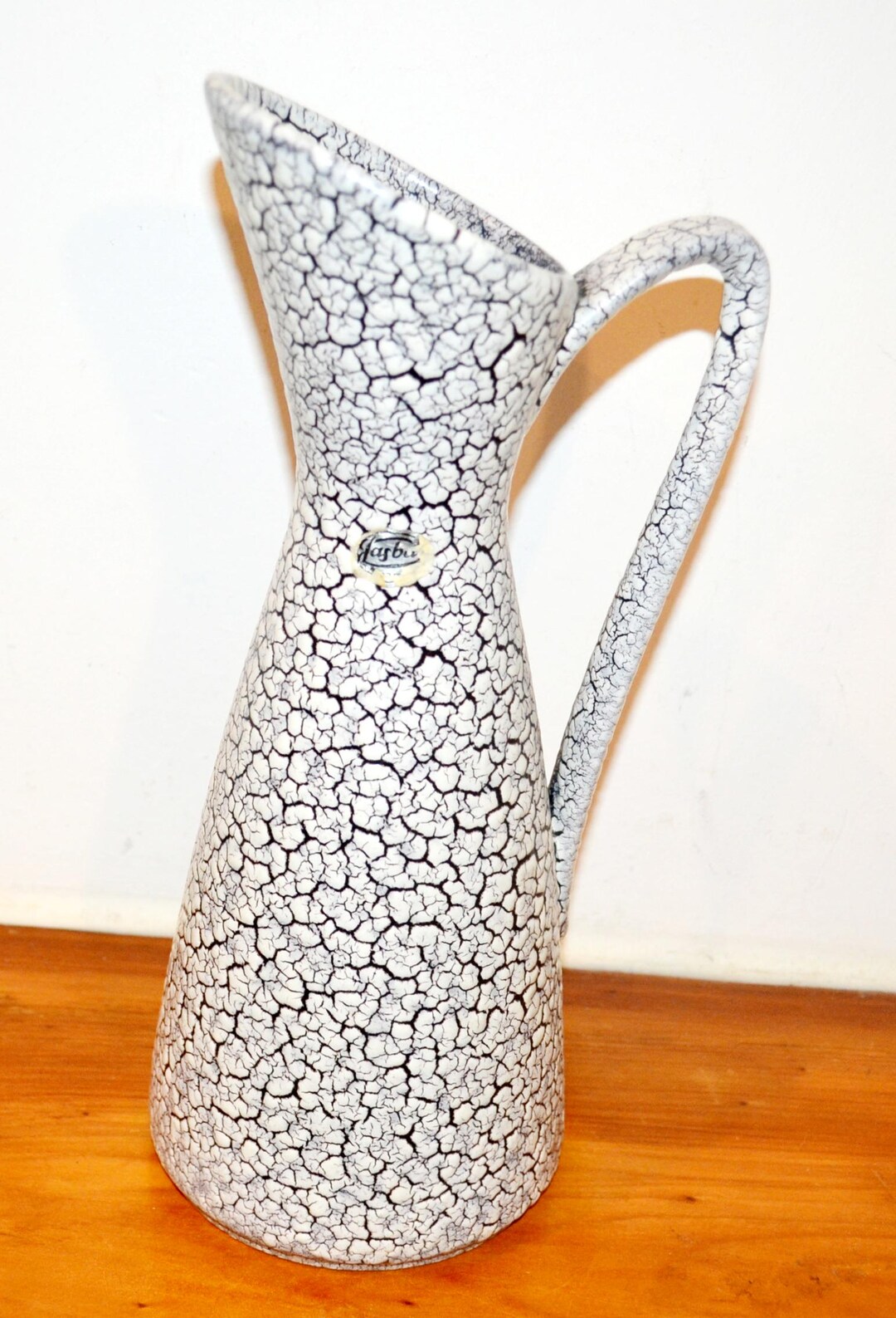 Vintage Ceramic Vase by Jasba Black / White 50s WGK Retro Shabby Chic ...