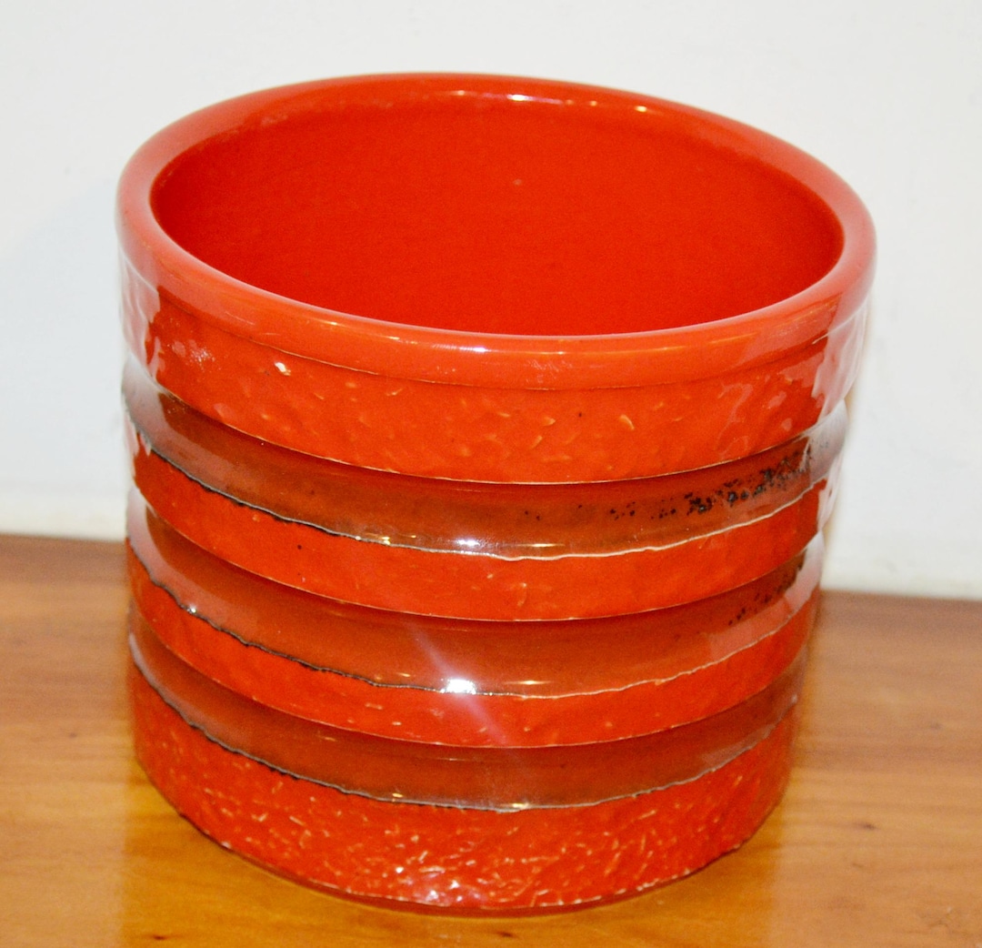 Vintage Planter 70s Flowerpot Red/orange Plant Pot Ceramic Mid Century ...