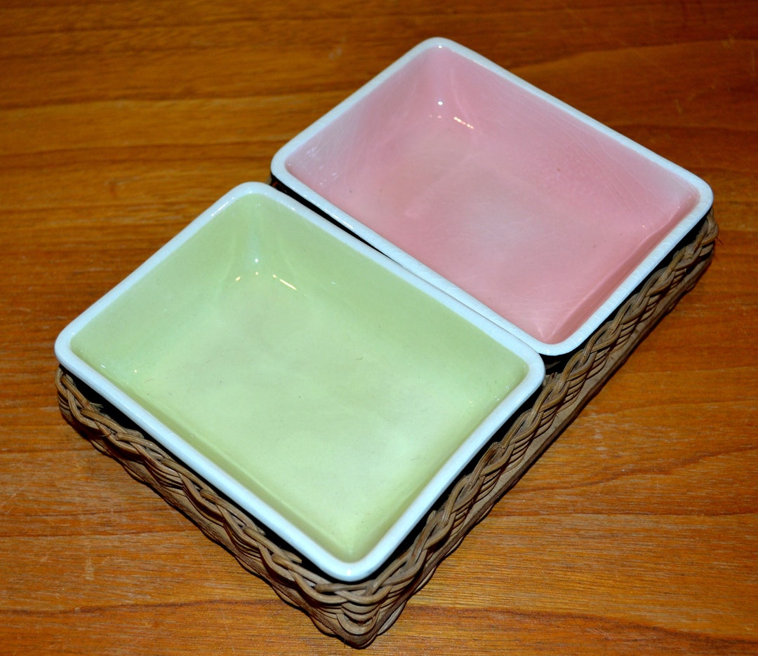 Vintage Offer Bowl Set Ceramic in Wood Basket 50s Rockabilly WGK WGP ...