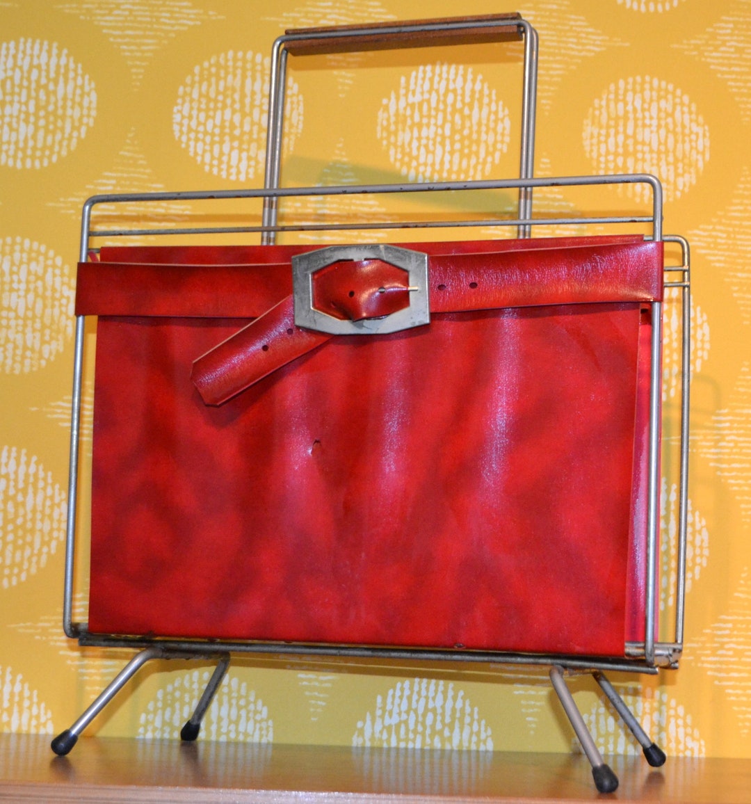 Vintage Newspaper Stand Metal/leather Red Retro 50s Rockabilly Mid ...