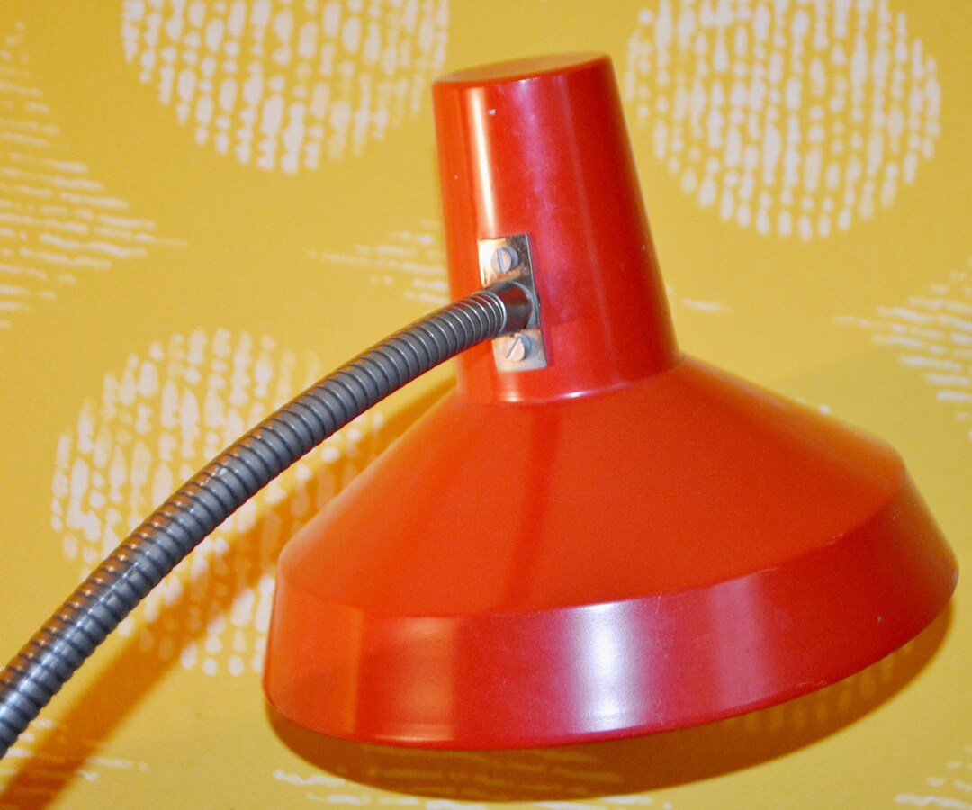 Vintage Table Lamp Red/orange/silver 70s Seventies Retro, Mid Century ...