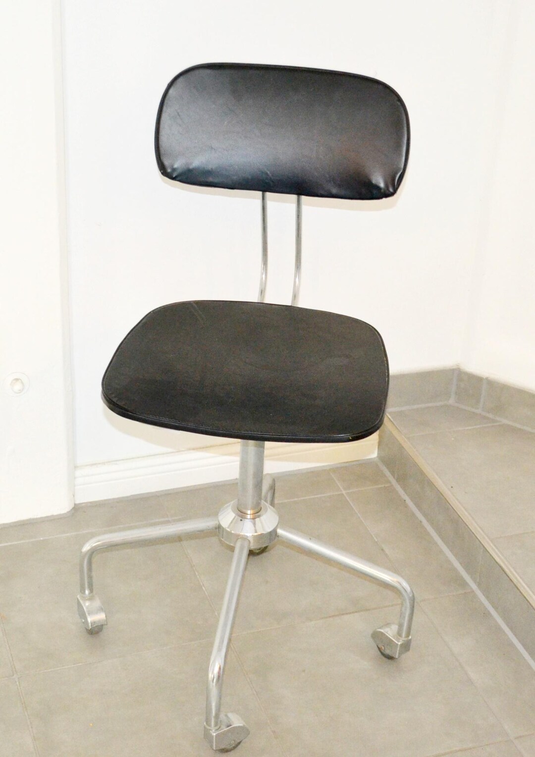 Beautiful Vintage Metal Swivel Chair Black/silver 60s Retro Mid Century ...