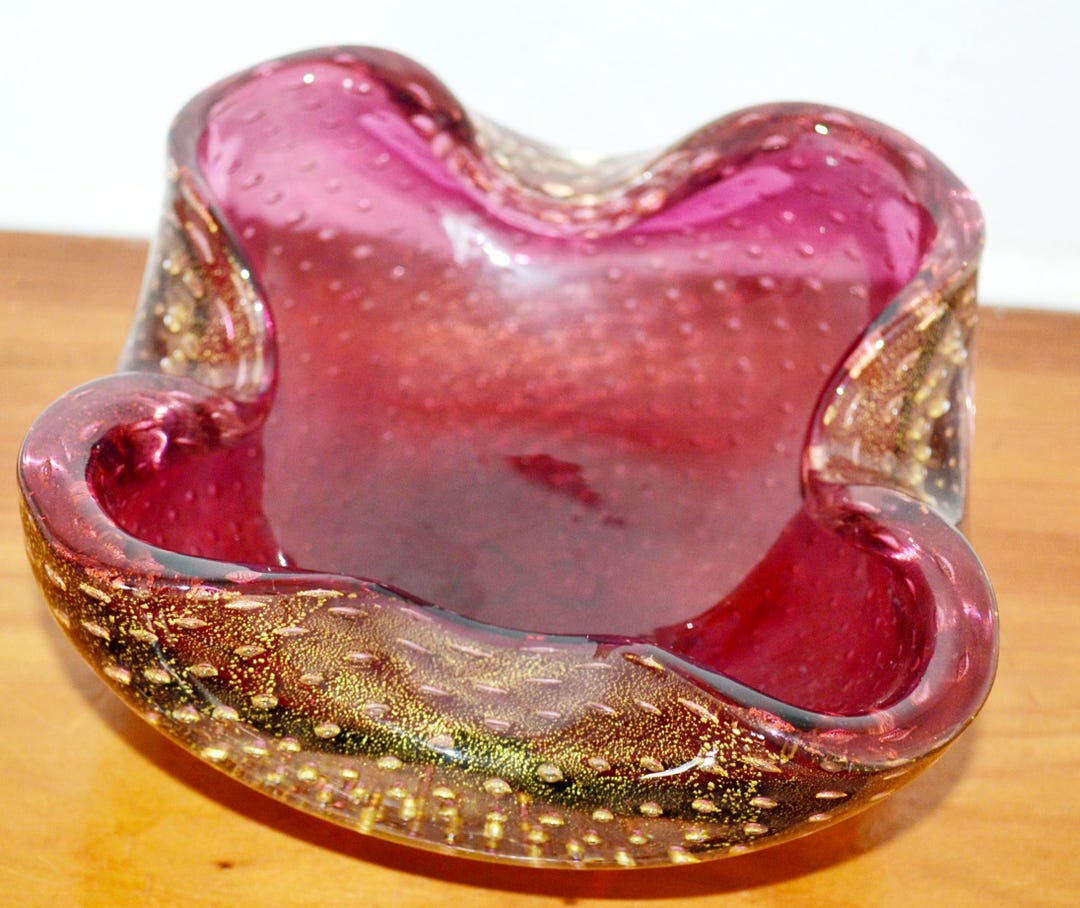 Large Heavy Vintage Glass Ashtray Purple 70s Retro Design Murano Glass ...