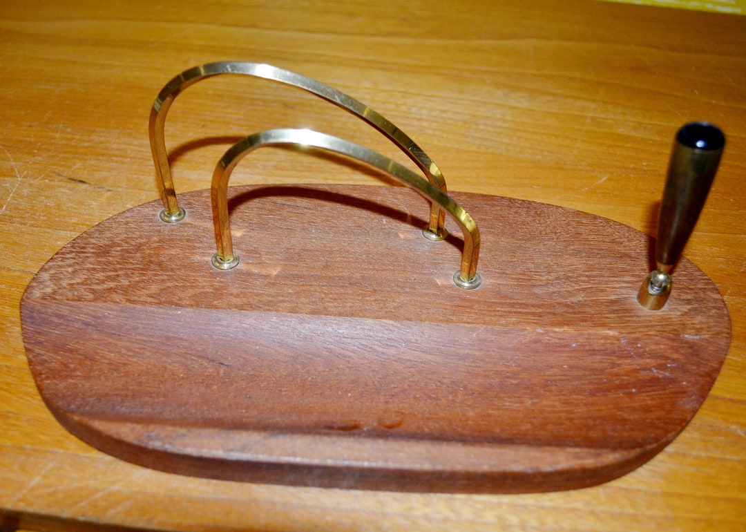 Vintage Note Holder Teak Wood / Metal 60s Retro Mid Century Shabby Chic ...