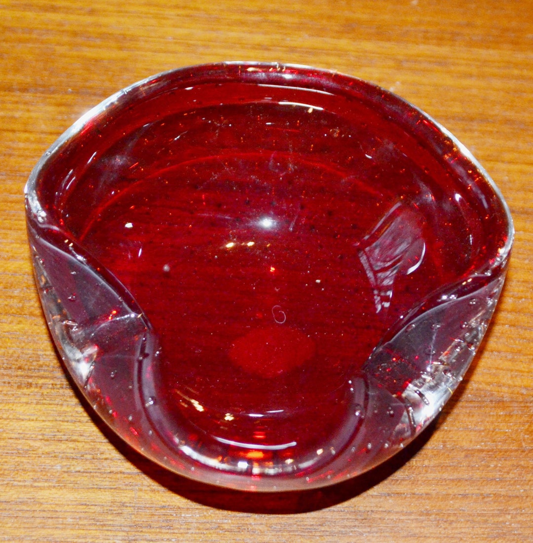 True Vintage Ashtray Red Bubble Glass 70s Retro Design Murano Glass Mid ...