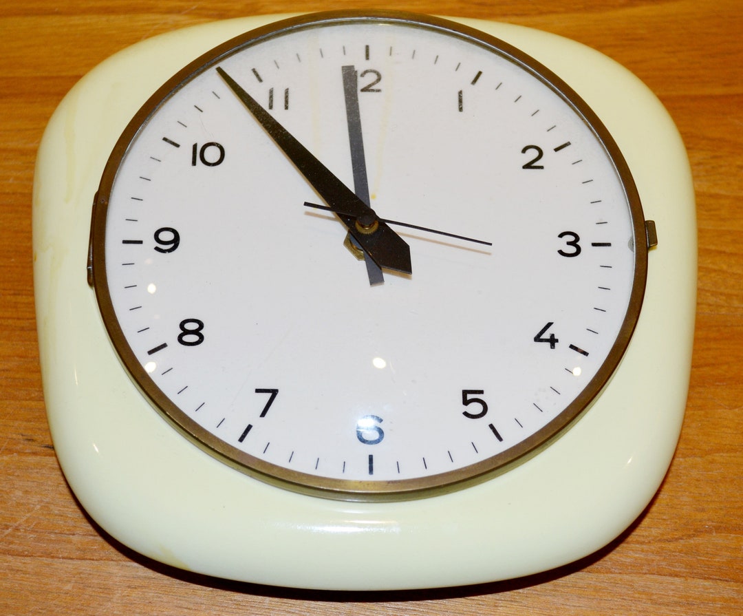 Vintage Ceramic Wall Clock Yellow / White Pastel Colors 70s Retro Mid ...