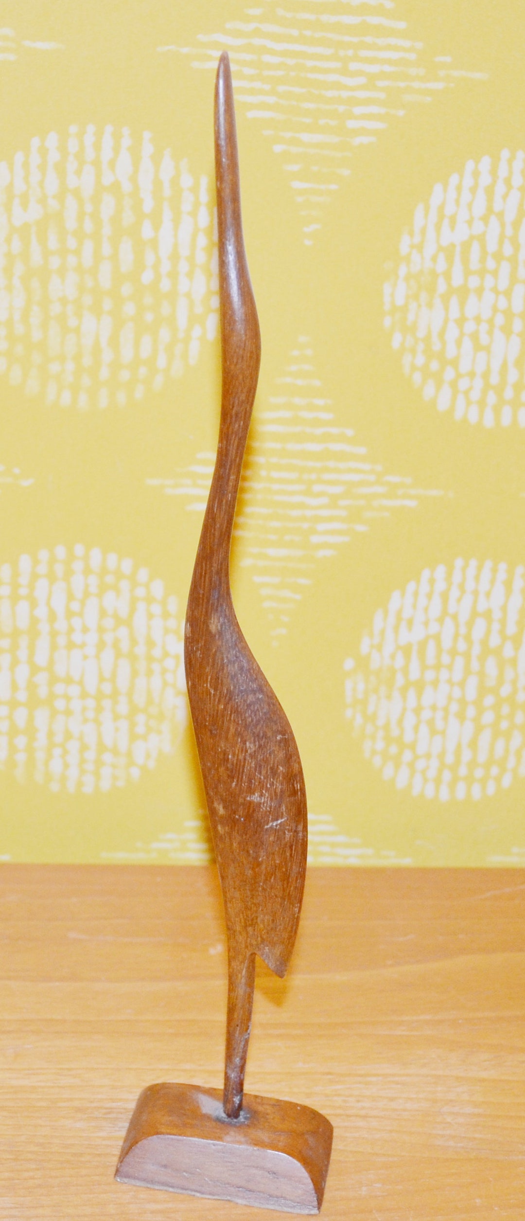 Vintage Wooden Figure Crane Brown / Beige 60s Retro Mid Century Shabby ...