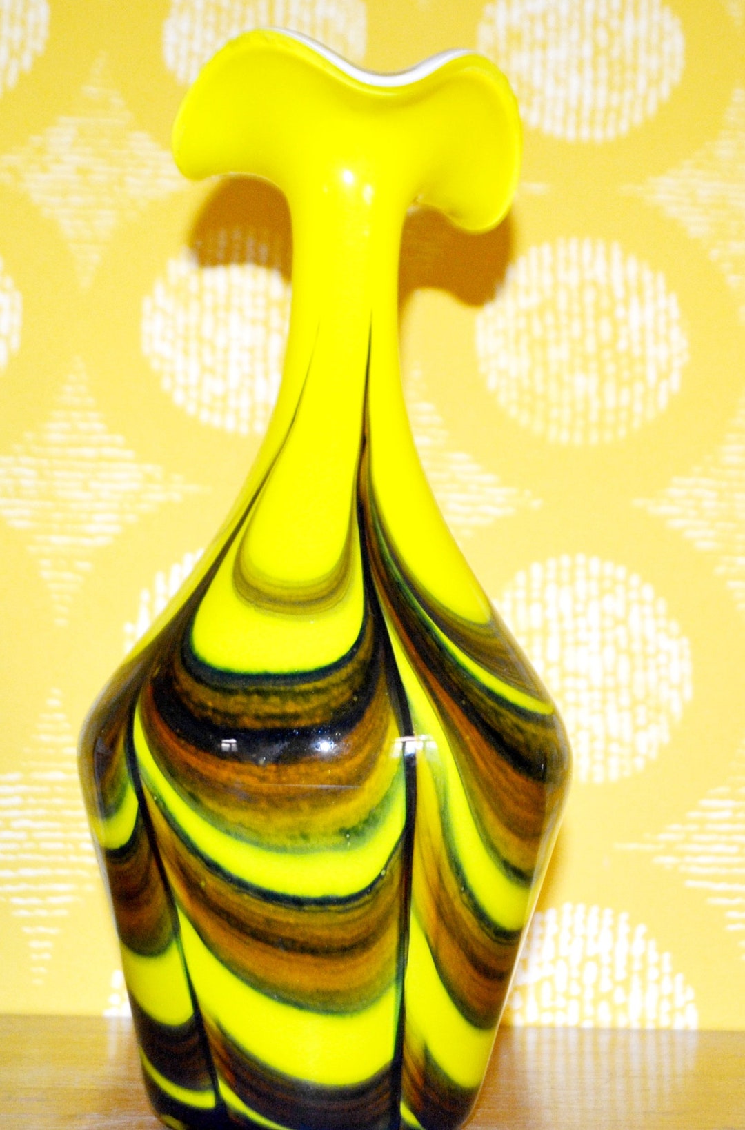 Vintage Glass Vase Opaline 70s Yellow / White / Brown 70s, Space Age ...