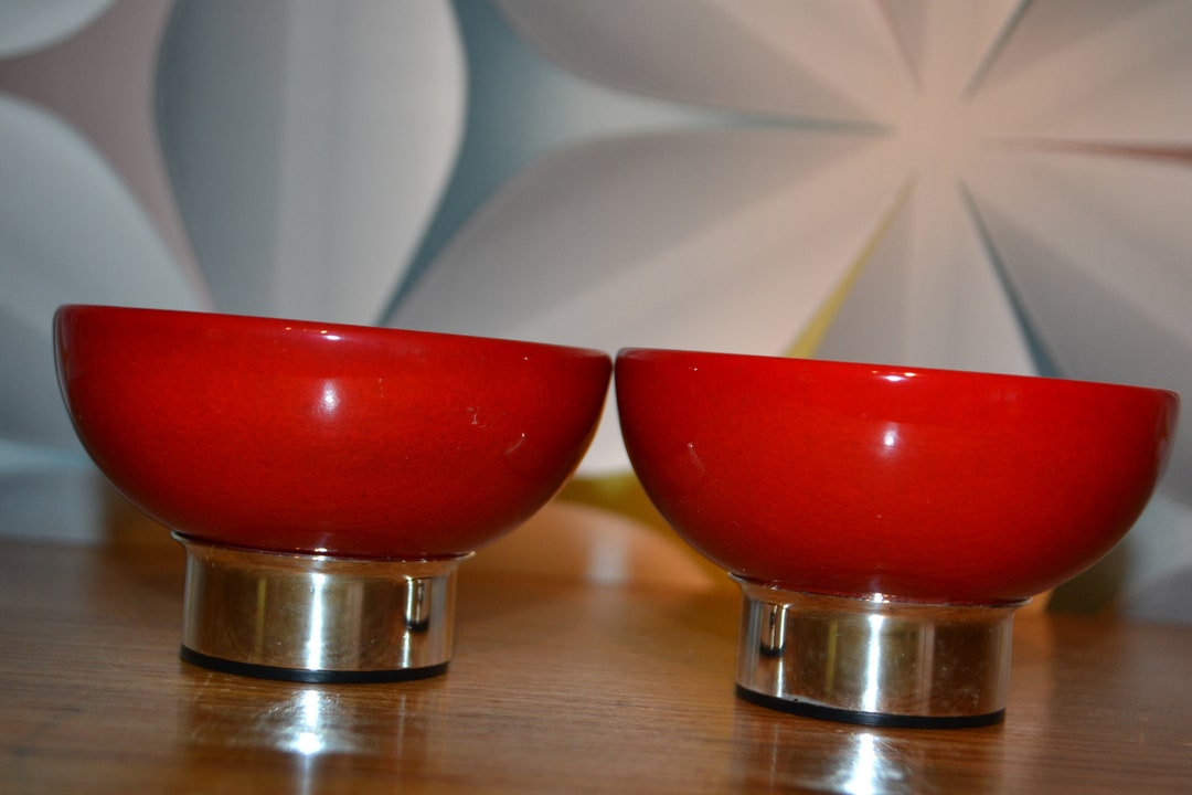Vintage Offer Bowls Red Faux off 70s Retro Mid Cenury Space - Etsy