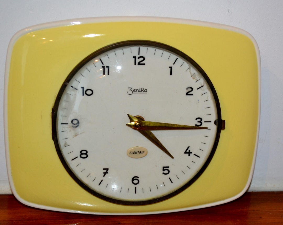 Vintage Wall Clock Ceramic Yellow / White by Zentra From the 50s Retro ...