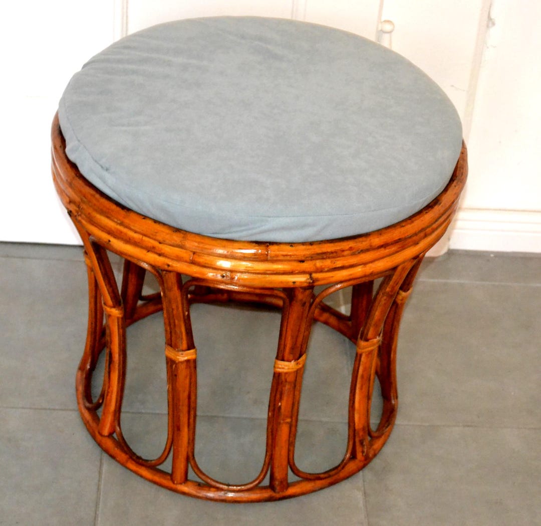 Vintage Bamboo Stool Brown/blue by EMSA 70s Retro Mid Century Shabby ...