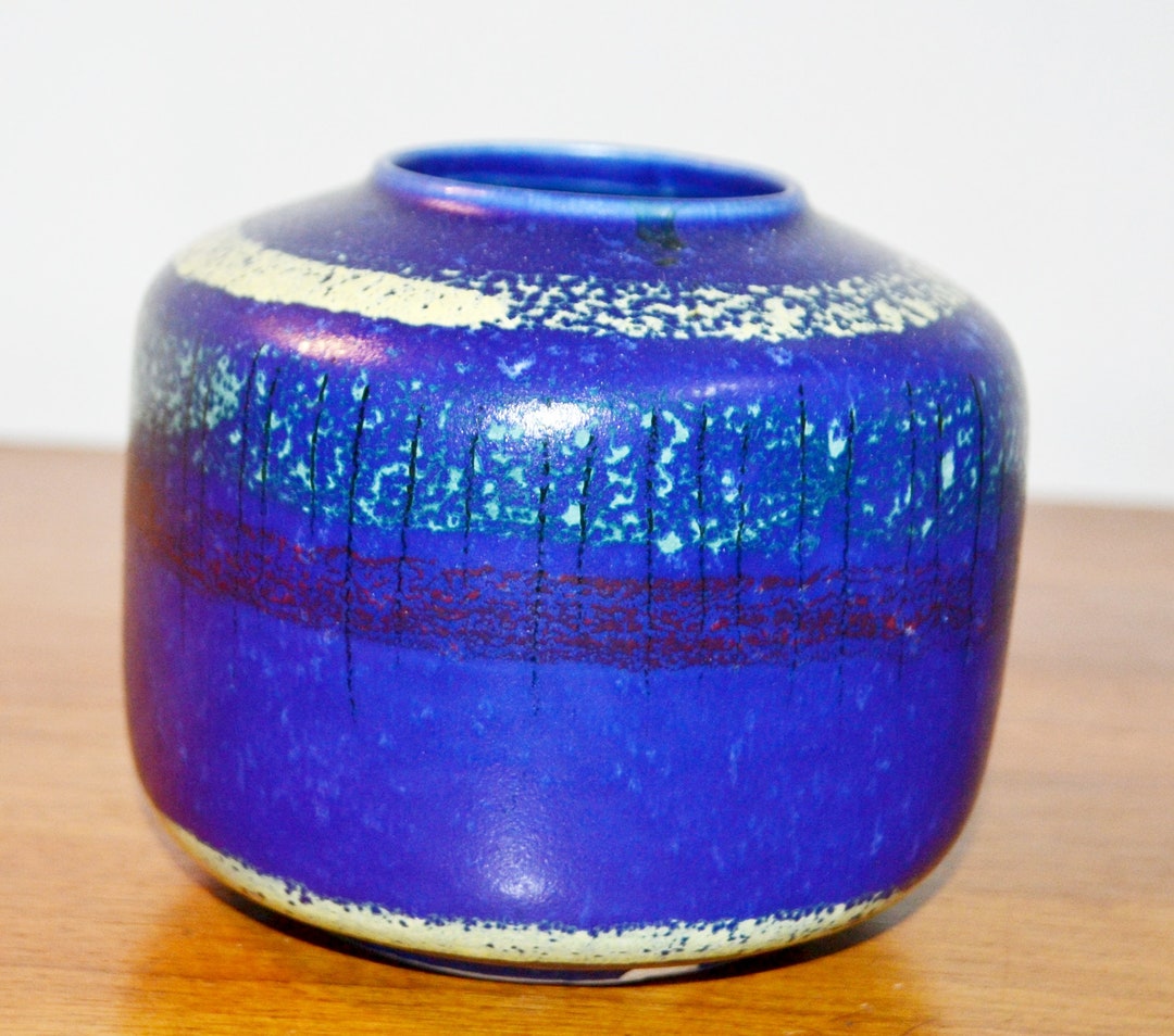 Vintage Ceramic Vase Blue 12 Cm 70s Retro Mid Century Shabby Chic ...