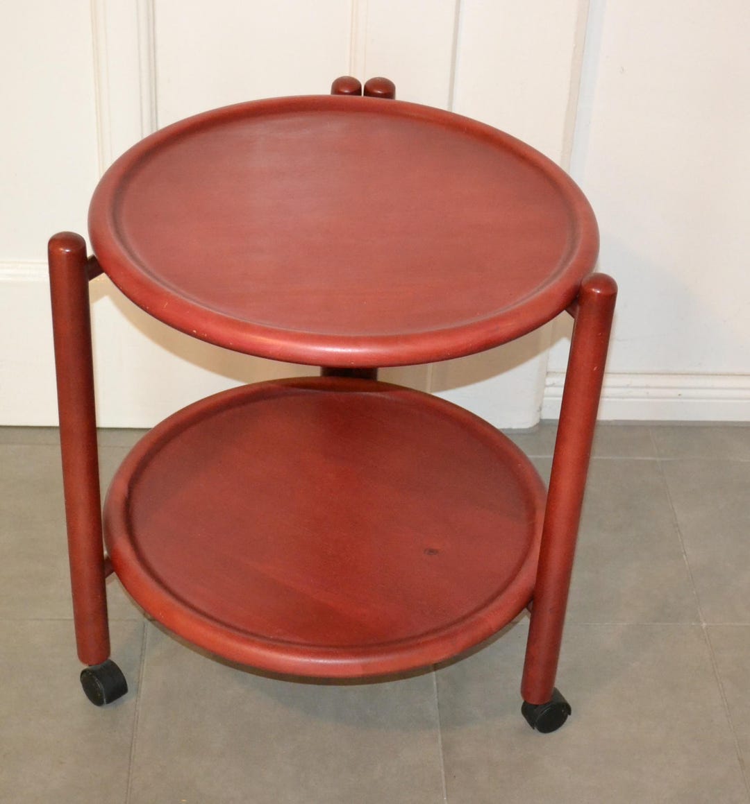 Vintage Wooden Bar Cart Red Foldable 90s Seventies Retro Mid Century ...