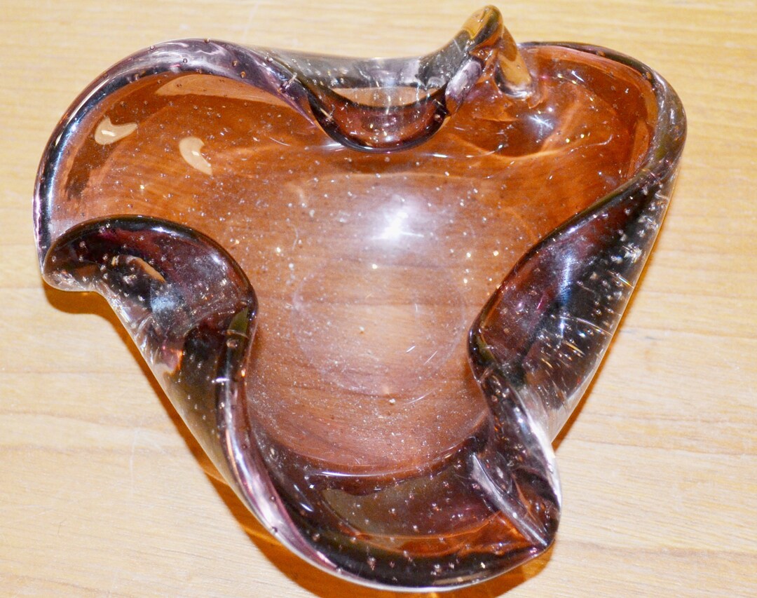 Vintage Glass Ashtray Purple 70s Ashtray Mid Century Retro Space Age ...