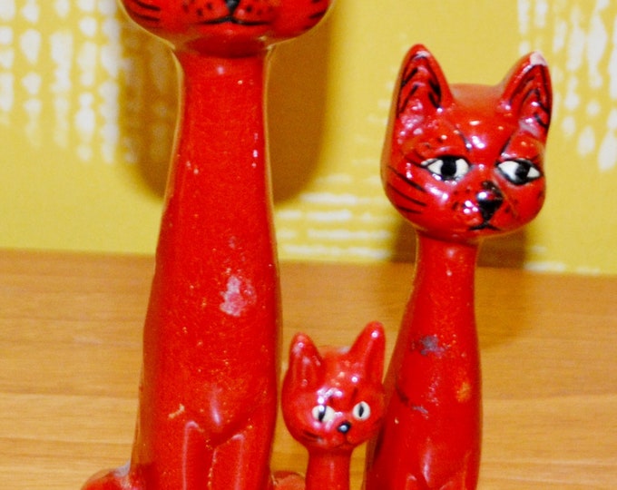 Vintage Mid Century Tall Red Cat Ceramic Figurine | Hand Painted With ...