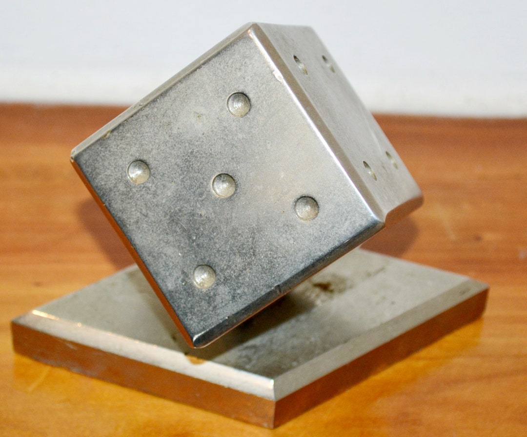 Heavy Vintage Figurine / Paperweight Cube 70s Metal Silver-colored Mid ...