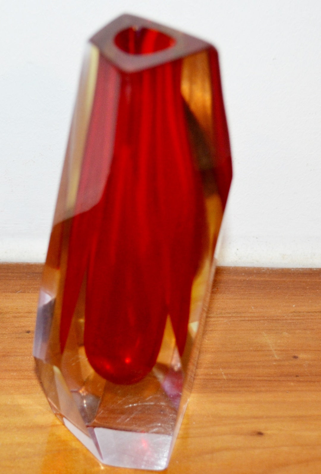 Vintage Sommerso Murano Glass Vase Italy Block Vase Red 70s, Space Age ...