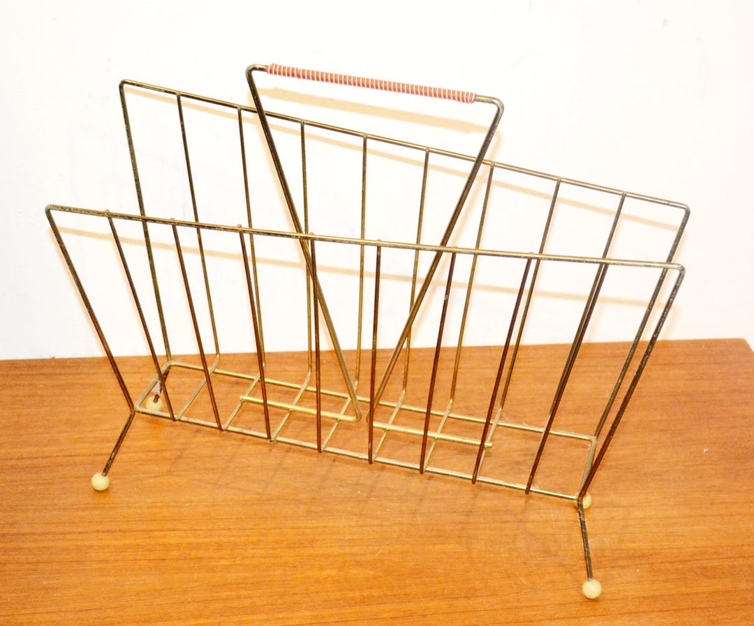 Vintage Metal Newspaper Rack, Gold-colored, 1950s Rockabilly Design ...