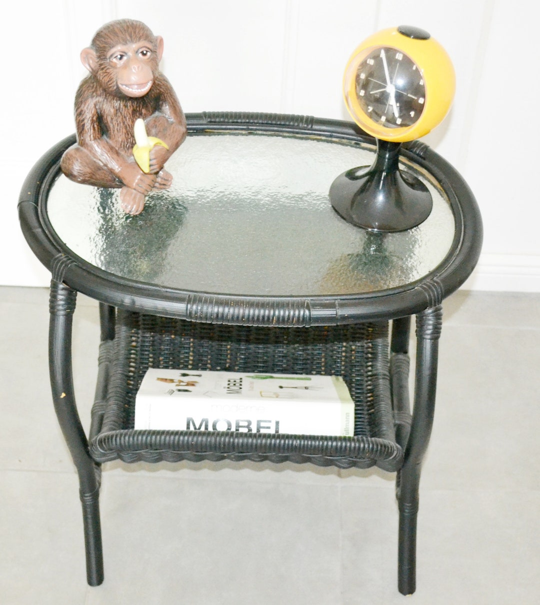 Sturdy Vintage Side Table Wood With Glass Top and Shelf Black - Etsy