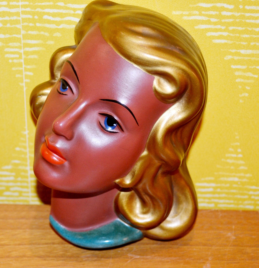 Vintage Ceramic Wall Mask Brown/yellow by Goldscheider 50s Mid Century ...