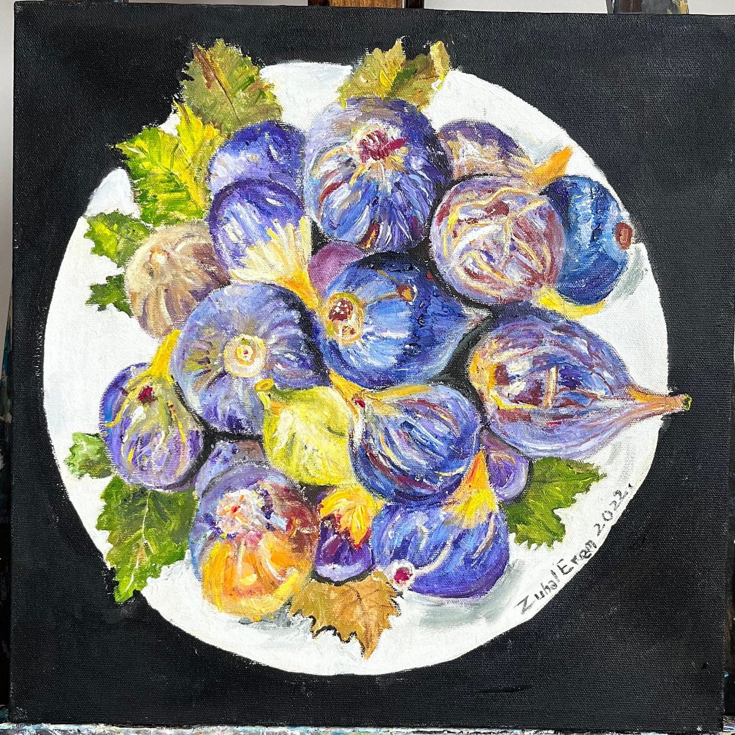 Figs and Fig Leaves on the Plate Still Life Fruit Oil Painting - Etsy