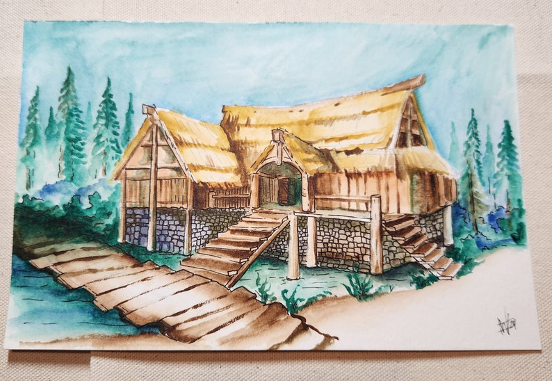 Moorside Inn Painting / Watercolor / Skyrim Original Painting 5.5"x8.5 ...