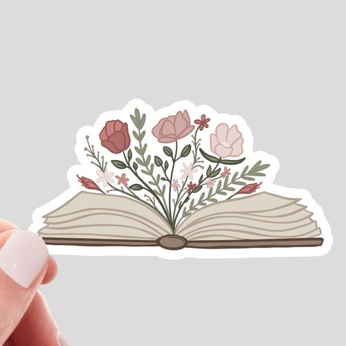 Floral Book Sticker / Open Book Sticker / Reading Sticker / - Etsy