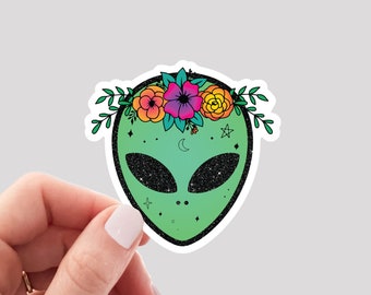Dancing Alien Sticker Neon Alien Water Bottle Sticker Space Alien ...