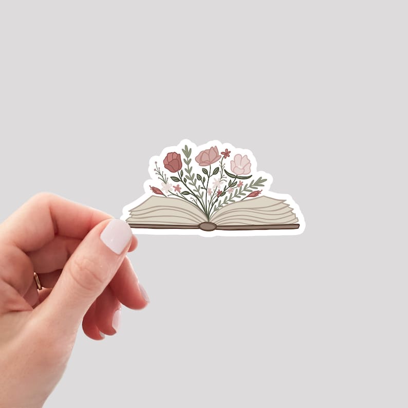 Floral Book Sticker / Open Book Sticker / Reading Sticker / - Etsy