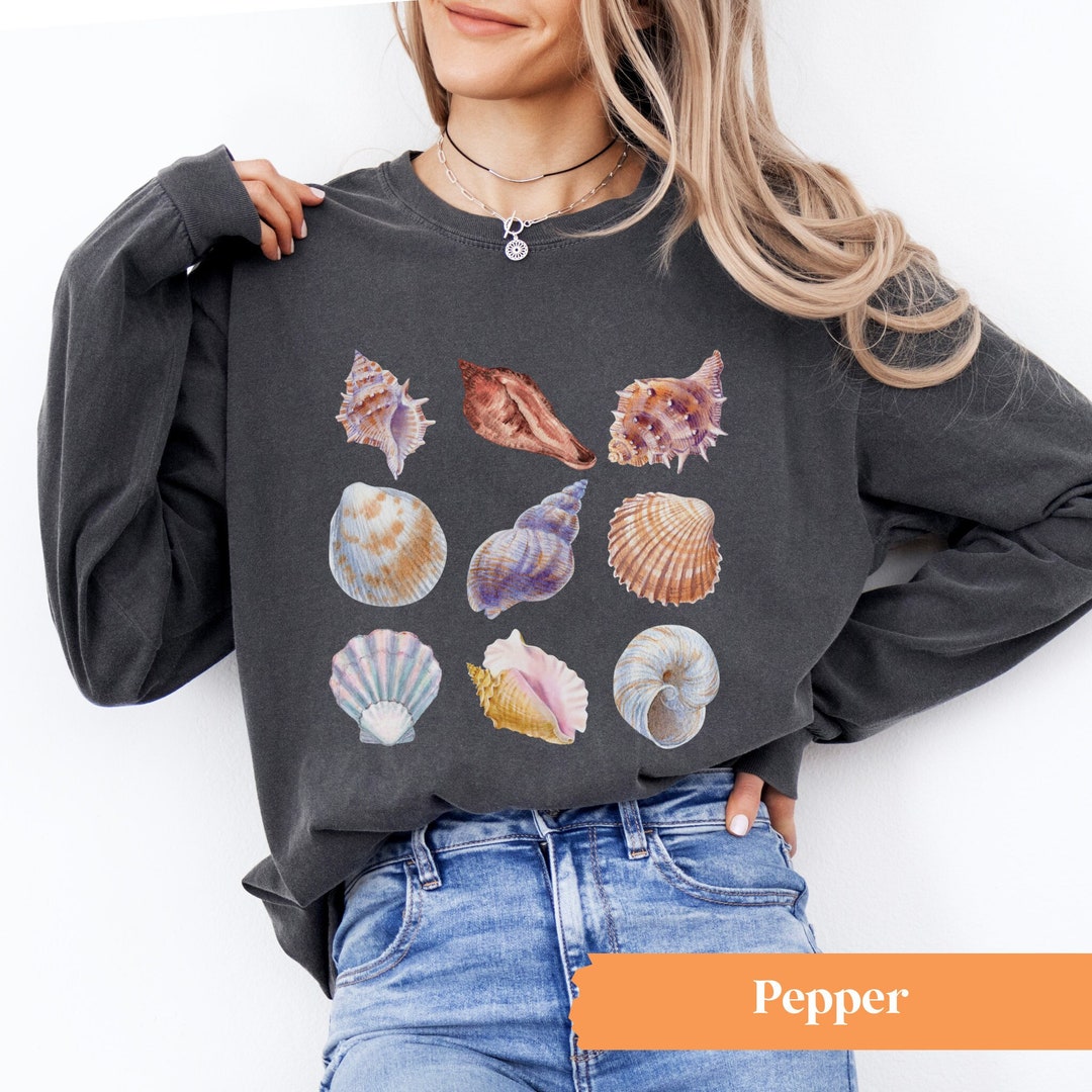 Seashell Long Sleeve Shirt, Beach Shell Shirt, Summer Shell Long Sleeve ...