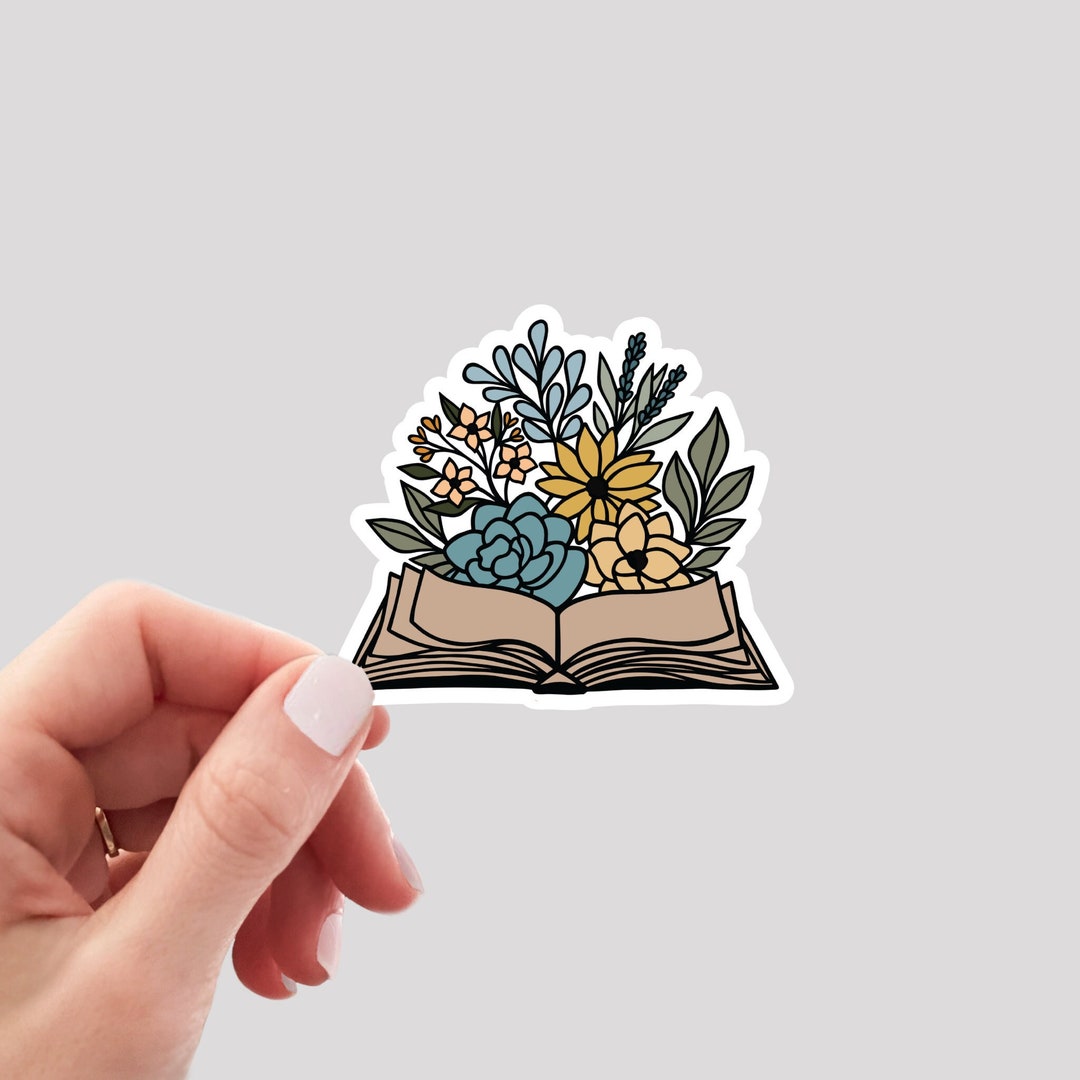 Floral Book Sticker / Open Book Sticker / Reading Sticker / - Etsy