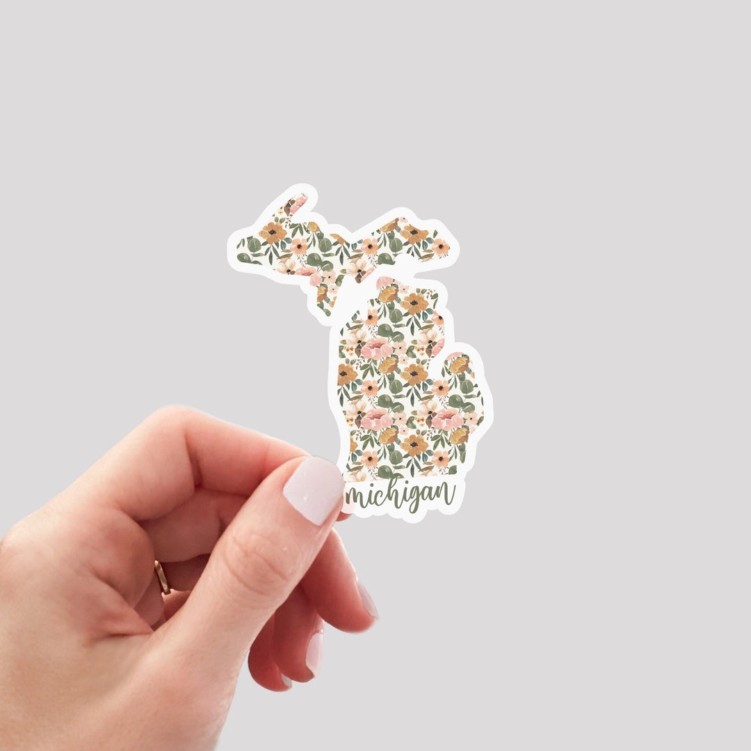 Michigan Sticker / MI Sticker / Floral Michigan Sticker / Michigan Home ...
