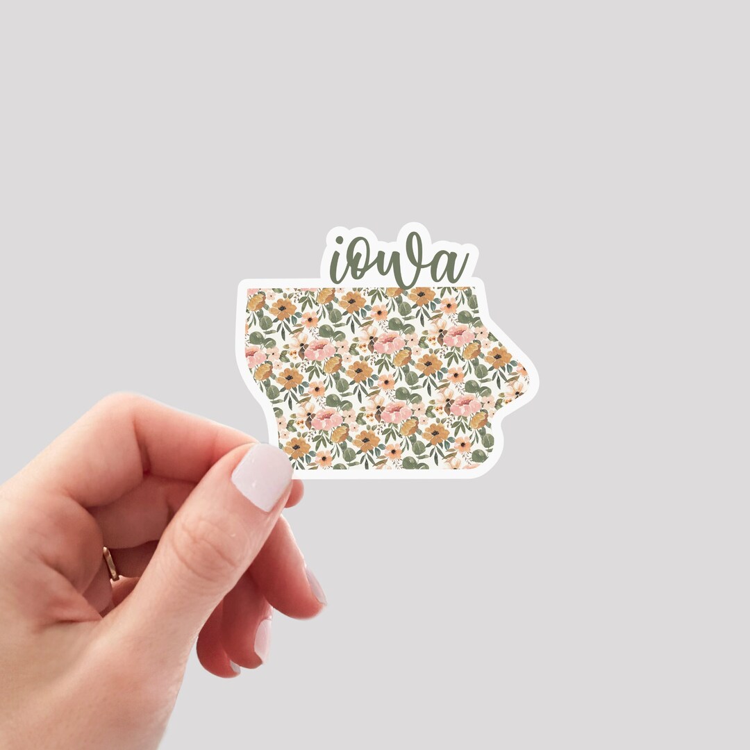 Iowa Sticker / IA Sticker / Floral Iowa Sticker / Iowa Home Sticker ...