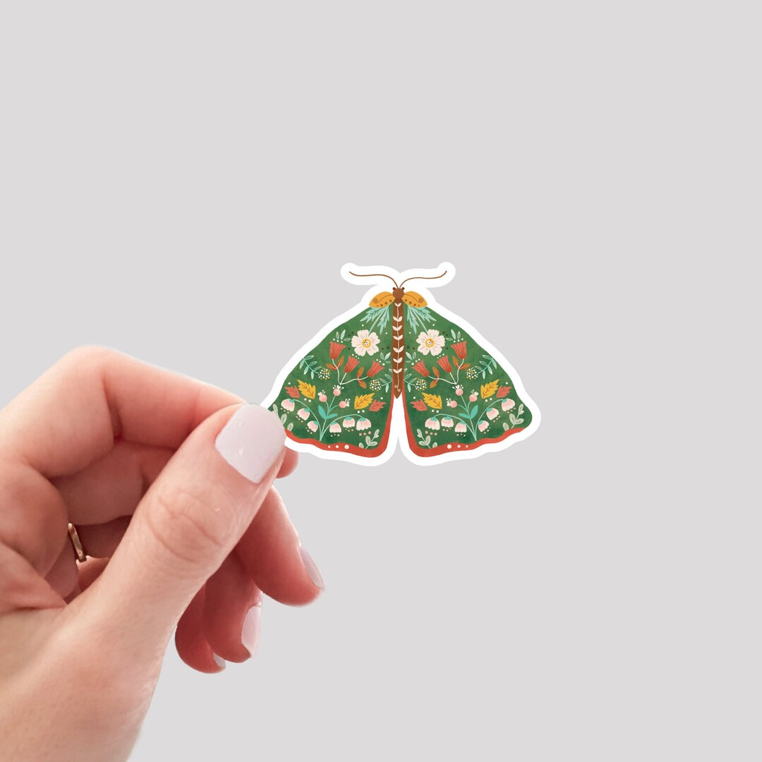 Floral Moth Sticker / Moth Sticker / Green Moth Sticker / Boho Moth ...