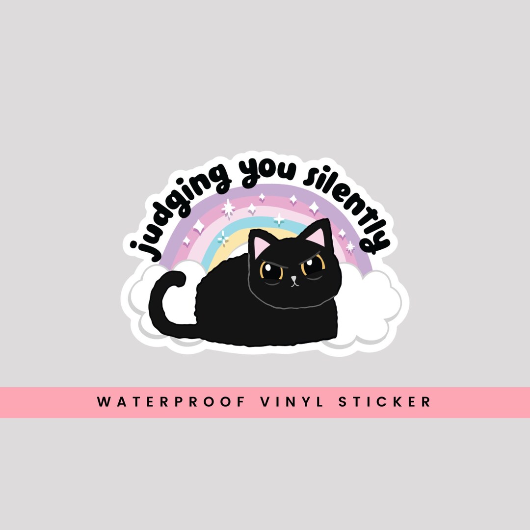 Judging You Silently Sticker, Funny Cat Sticker, Funny Water Bottle ...