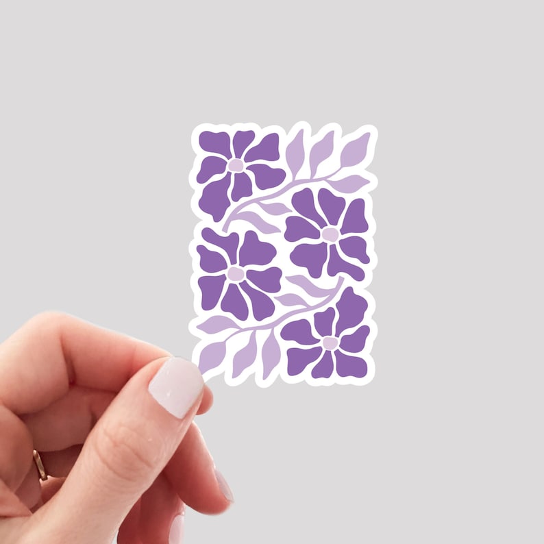 Purple Floral Vinyl Sticker, Abstract Floral Sticker, Floral Water ...