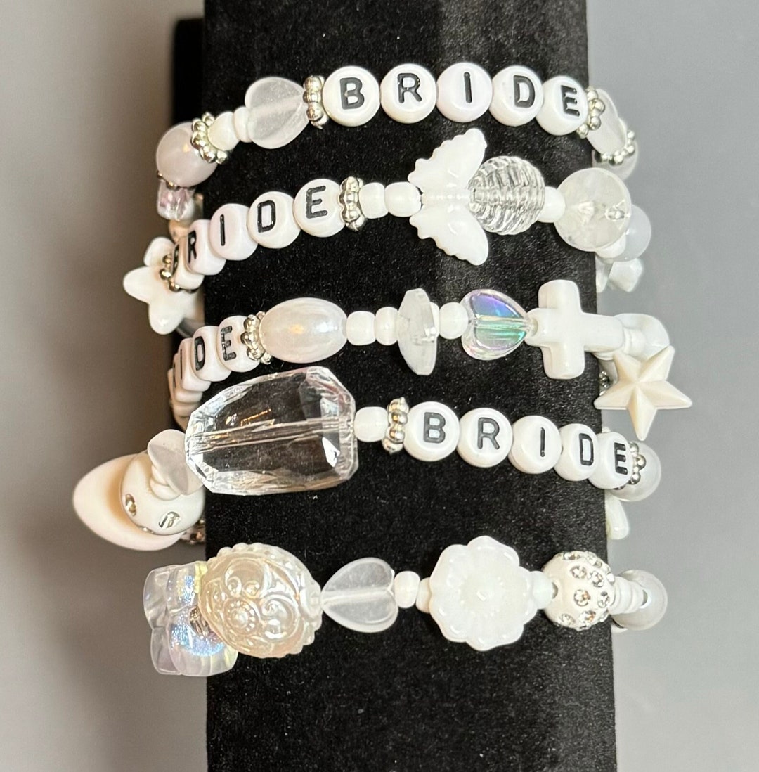 Bridal / Wedding Handmade Beaded Bracelets - "bride" White & Silver - Etsy