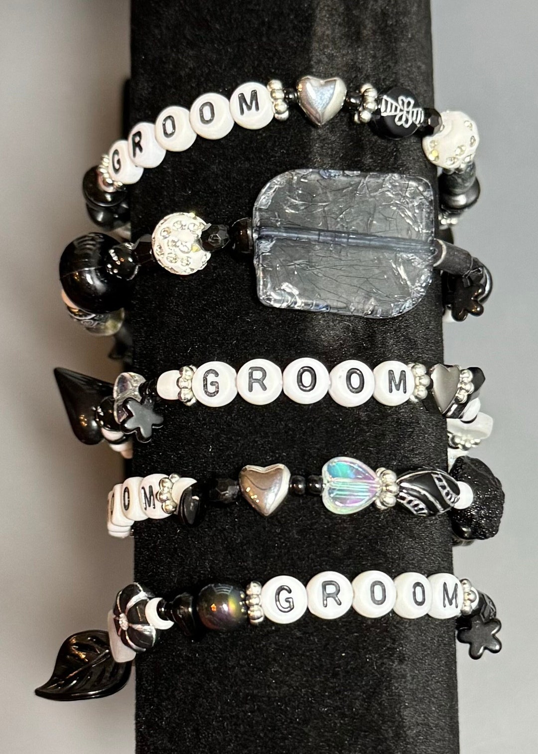 Groom / Bridal / Wedding Handmade Beaded Bracelets - "groom" Black ...