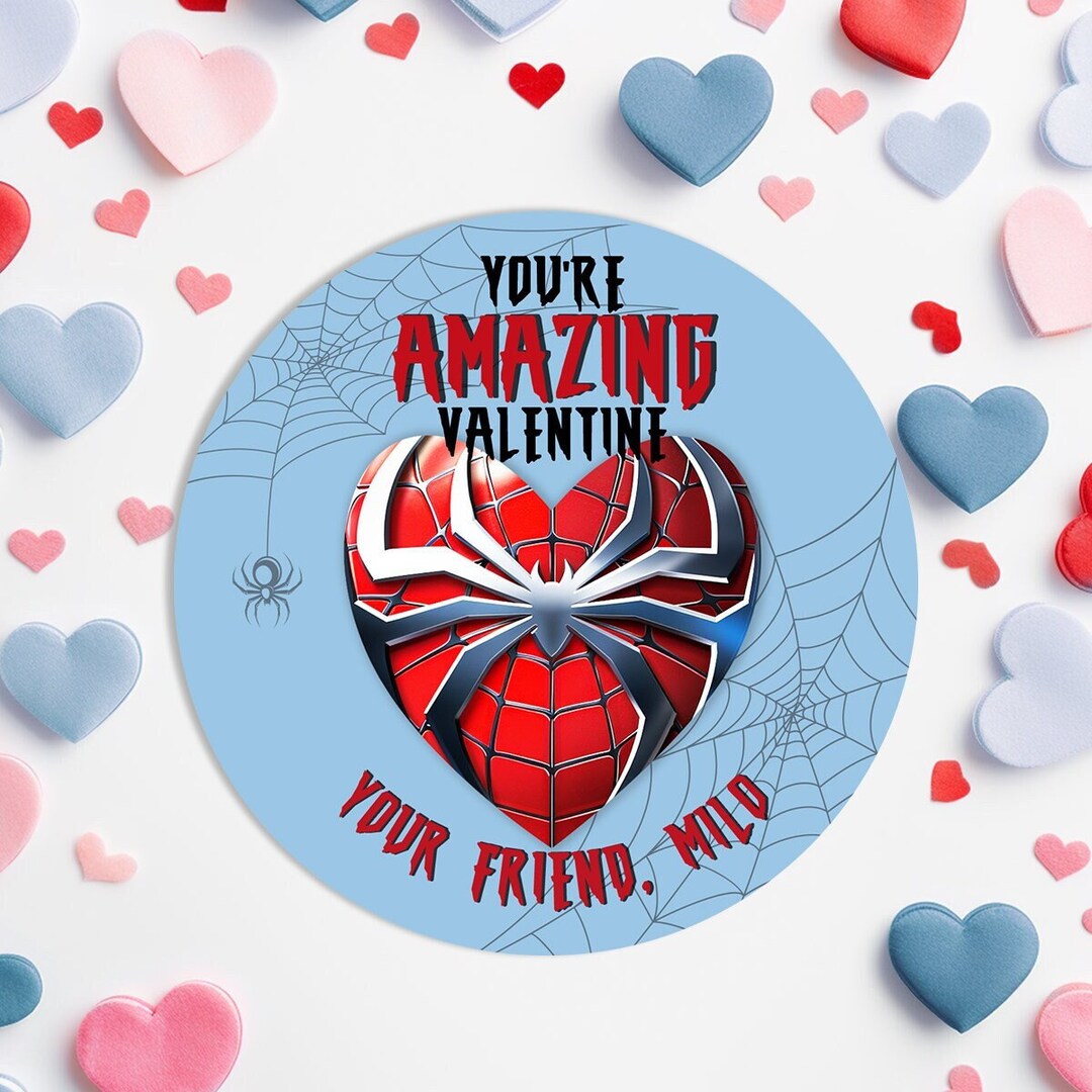 Spider Heart Superhero Man Valentine's Day Stickers, Customized 2.5 ...