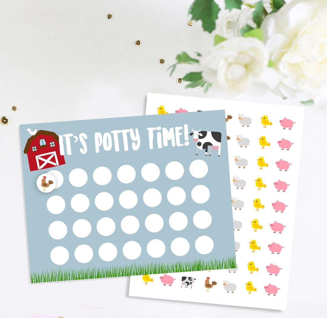 Farm Animals Potty Training Chart With Matching Stickers, Sticker Chart ...