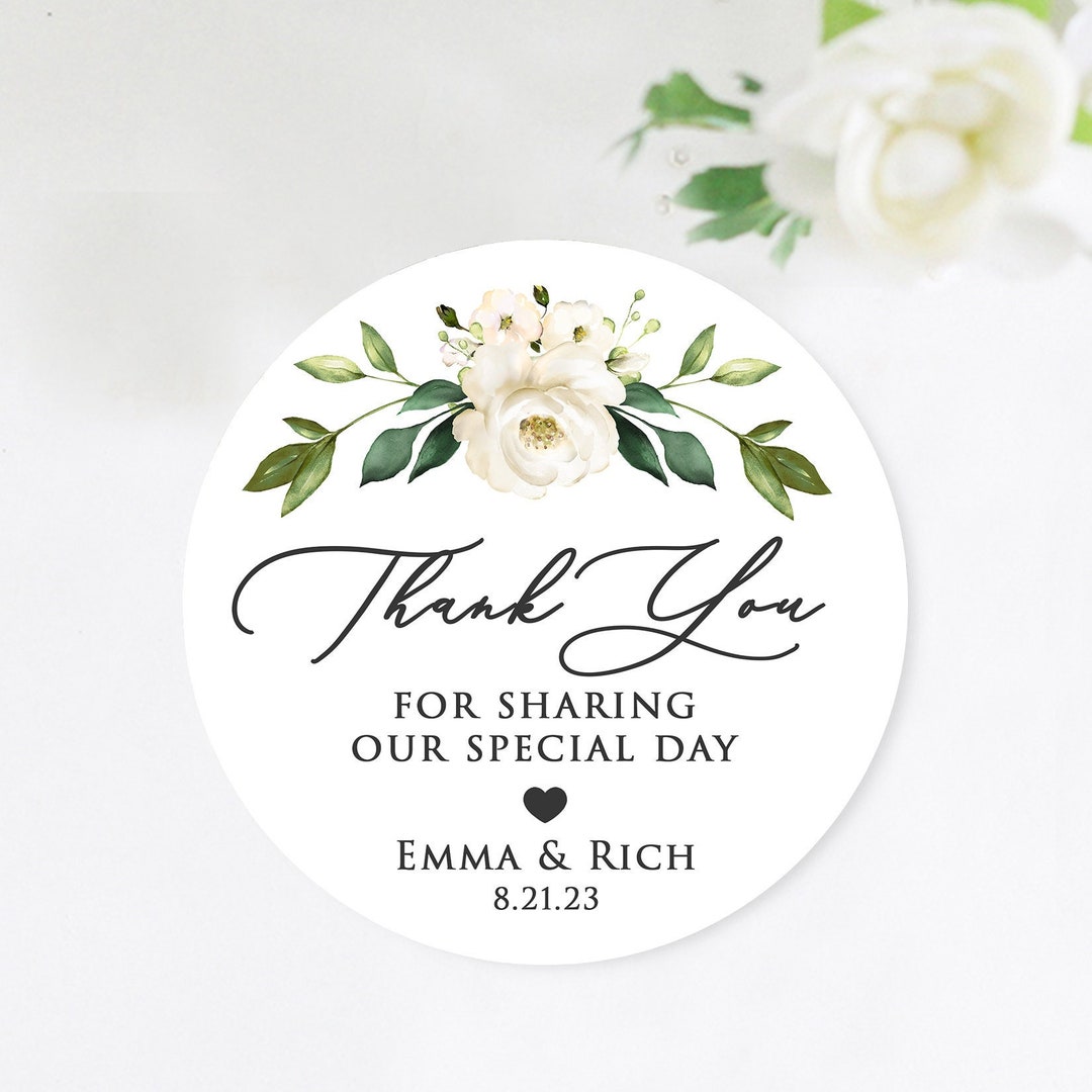 White Floral Wedding Favor Stickers, Printed and Shipped Wedding ...