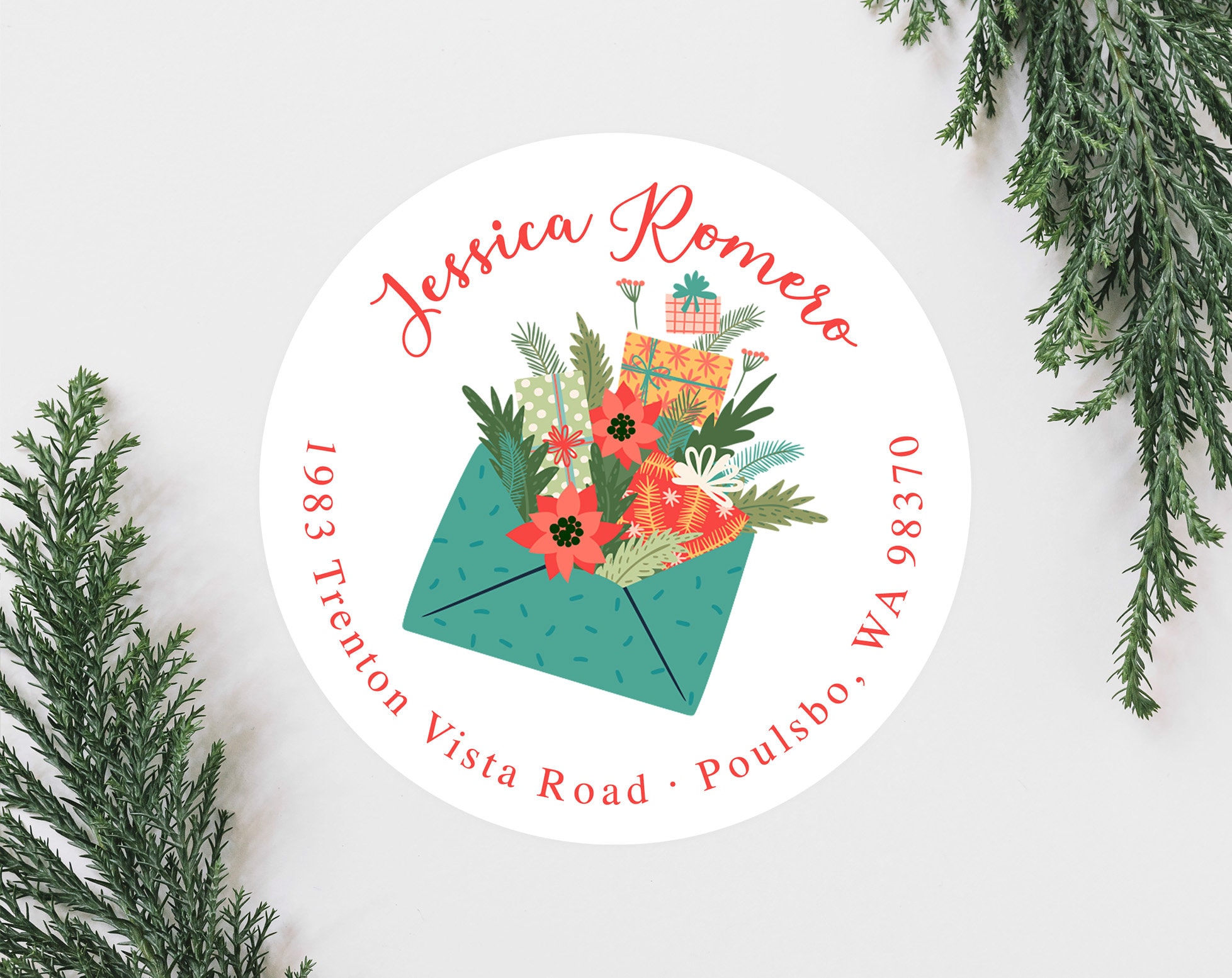 Christmas Envelope Labels, Cute Bow Wreath Christmas Address Labels ...